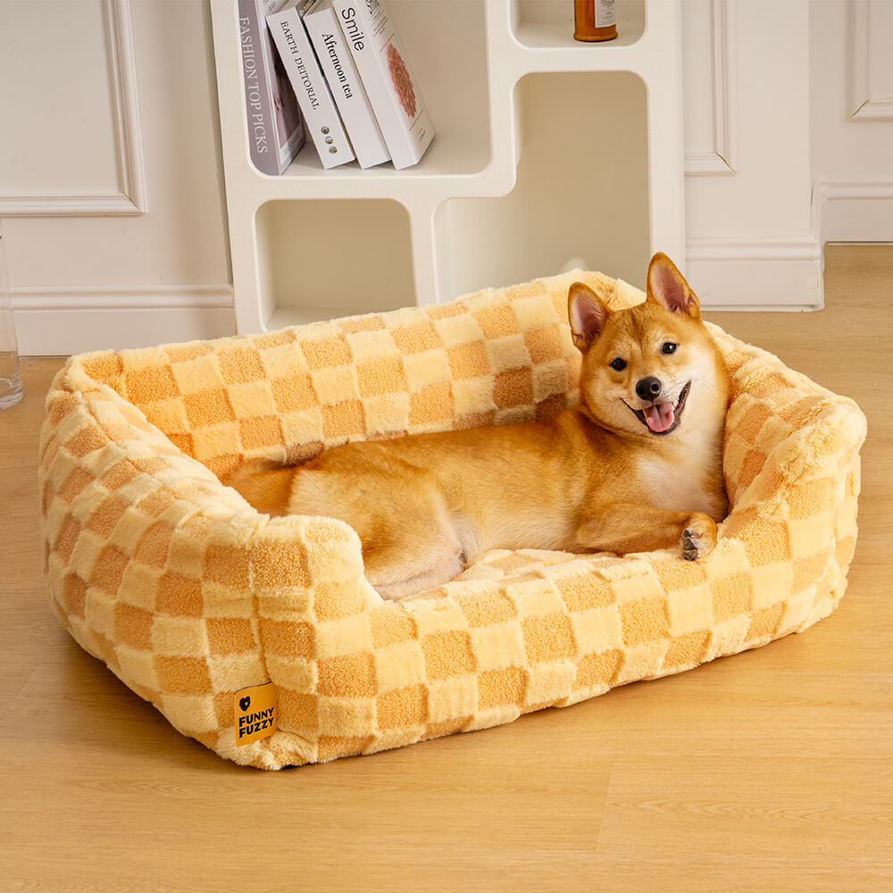 Fluffy Tufted Comfty Square Checkered Dog & Cat Bed - FunnyFuzzy